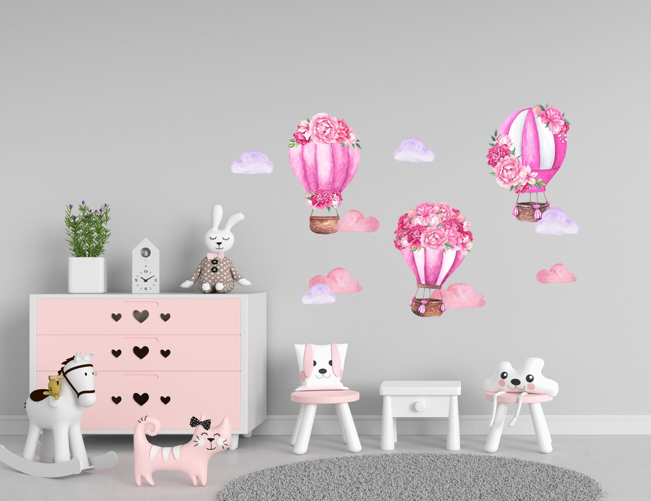 Pink Hot Air Balloon Clipart Set, Watercolor Flowers, Girl Baby Shower ...