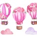 Pink Hot Air Balloon Clipart Set, Watercolor Flowers, Girl Baby Shower ...