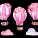 Pink Hot Air Balloon Clipart Set, Watercolor Flowers, Girl Baby Shower ...