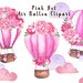 Pink Hot Air Balloon Clipart Set, Watercolor Flowers, Girl Baby Shower ...