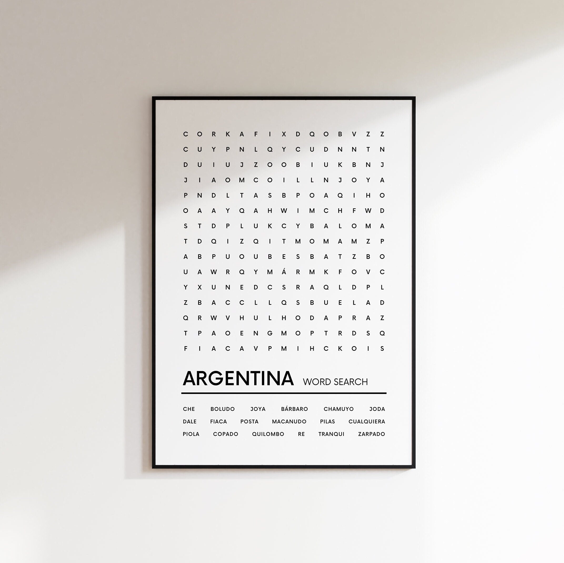 Argentina Printable Wall Art, Word Search Wall Art, Printable Game Wall ...
