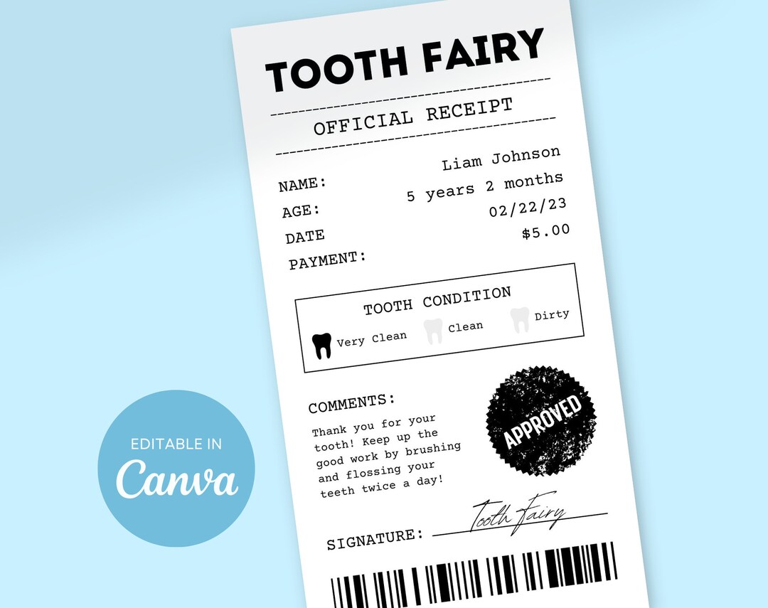 Editable Tooth Fairy Receipt, Printable Certificate First Tooth Lost ...