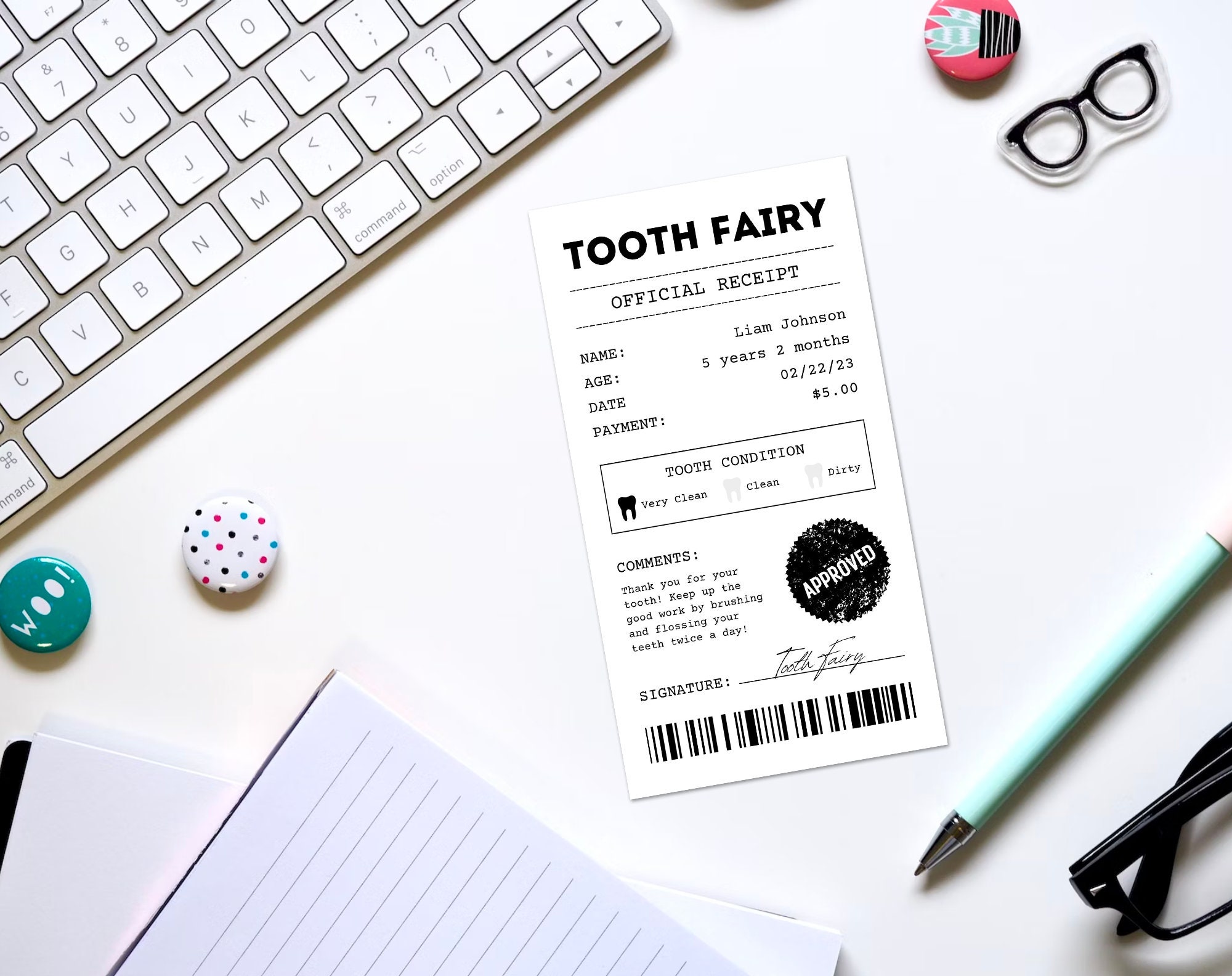 Editable Tooth Fairy Receipt, Printable Certificate First Tooth Lost ...