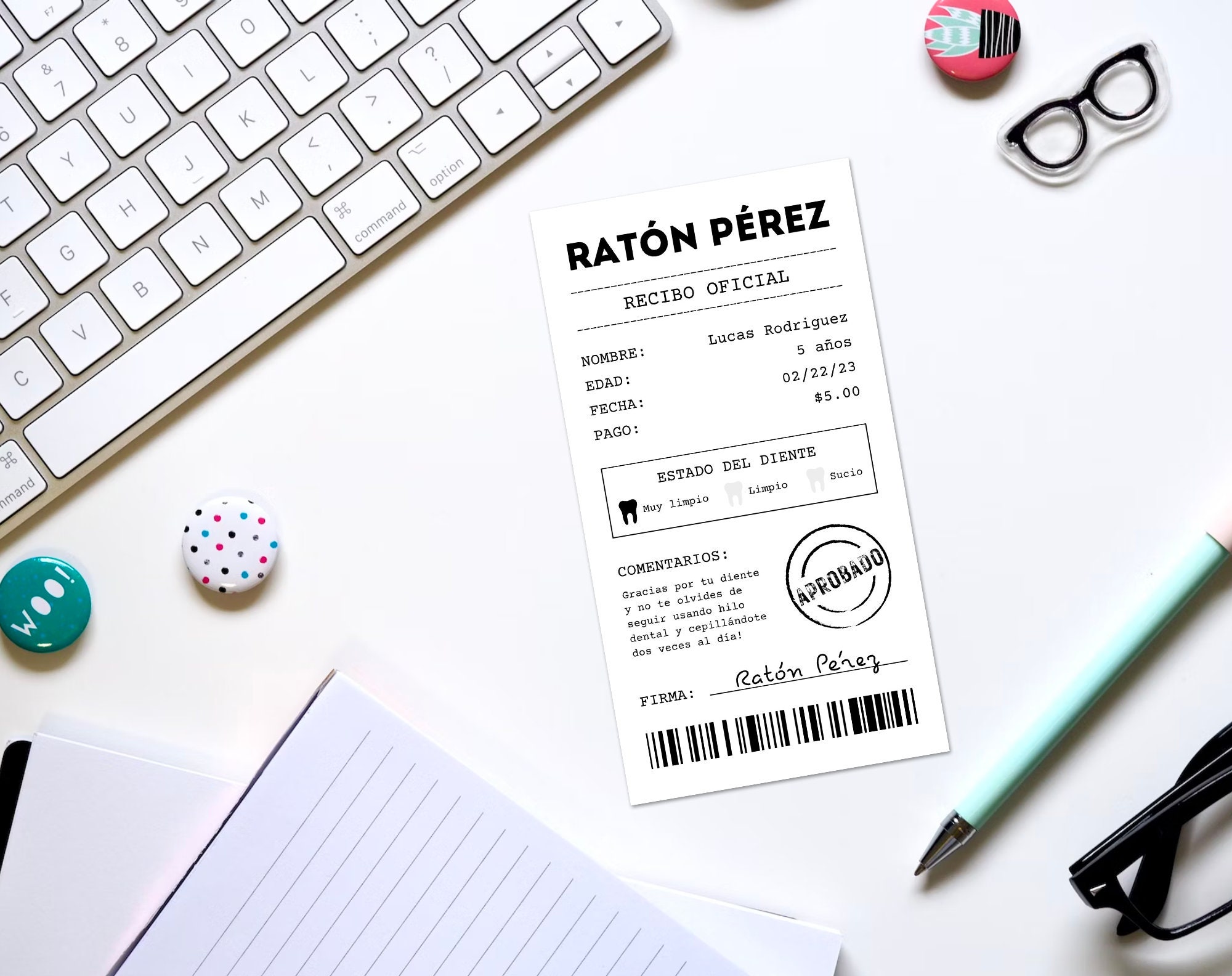 Editable Raton Perez Receipt, Printable Certificate First Tooth Lost ...