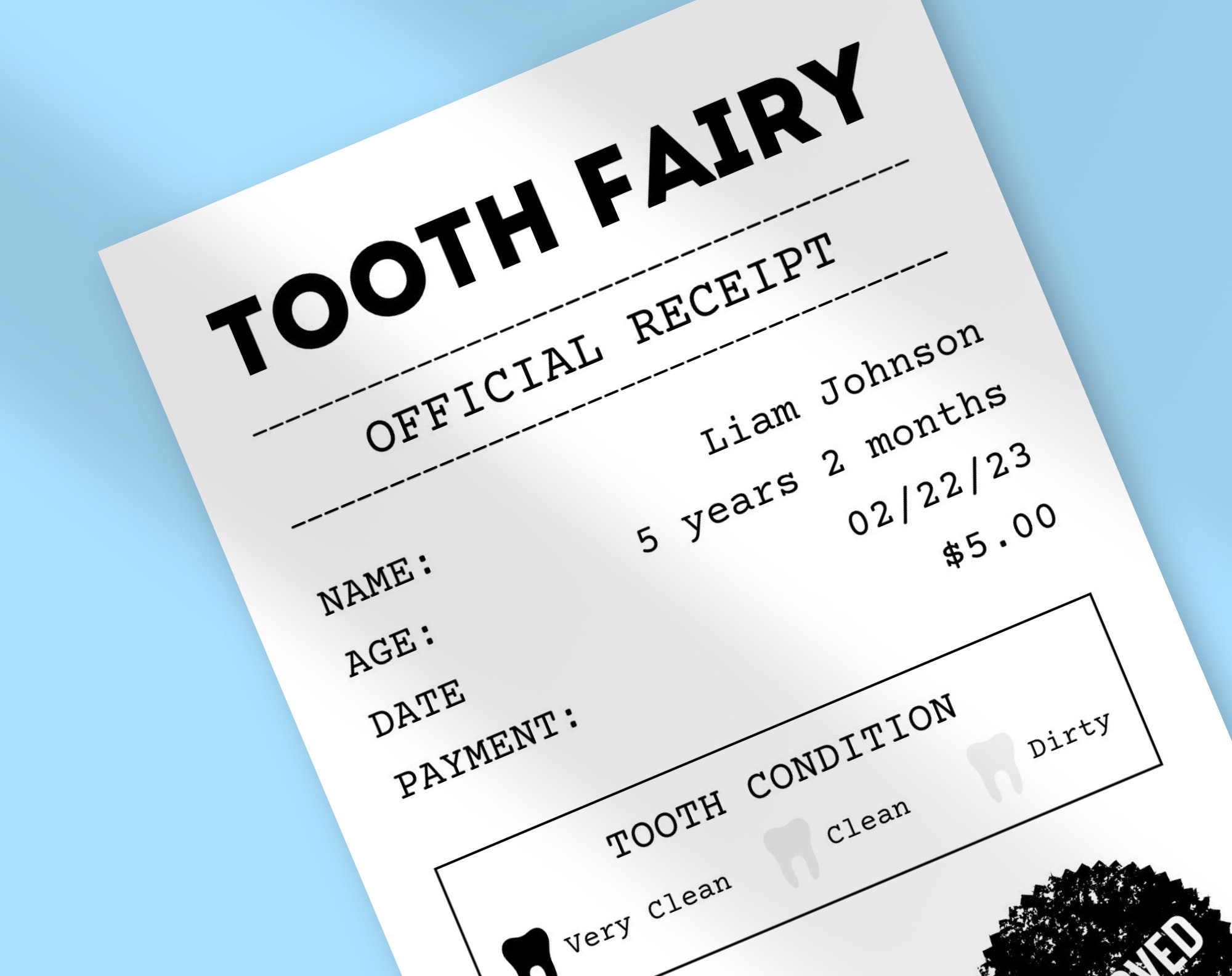 Editable Tooth Fairy Receipt, Printable Certificate First Tooth Lost ...