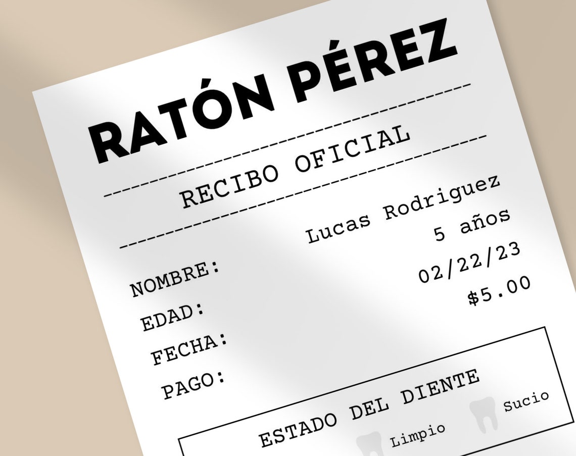 Editable Raton Perez Receipt, Printable Certificate First Tooth Lost ...
