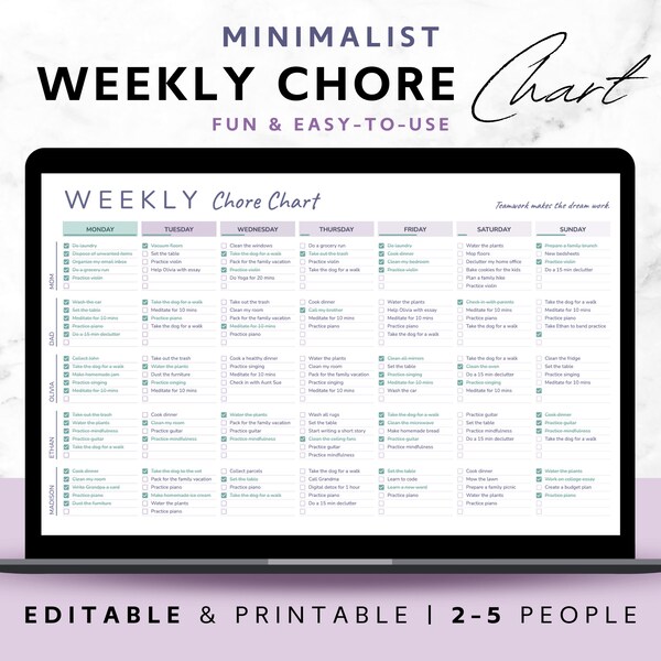Weekly Chore Chart - Etsy