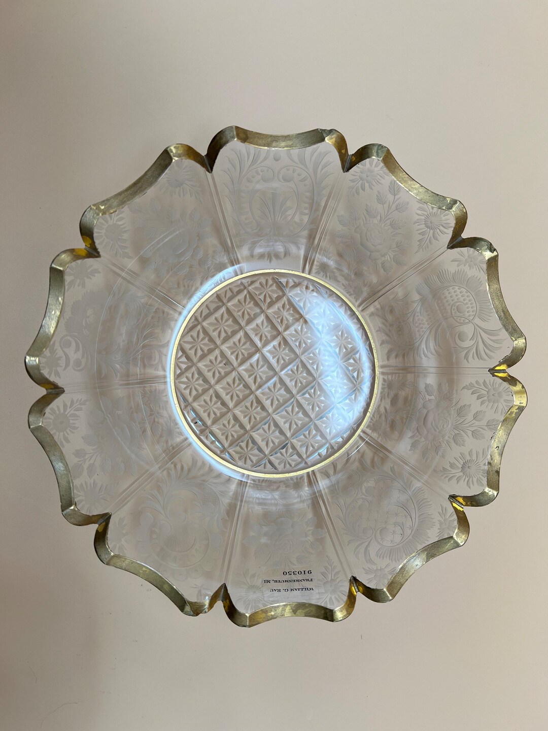 Crystal Engraved Bowl With Gold Rim and Base 10 Cut Flat Sides and ...