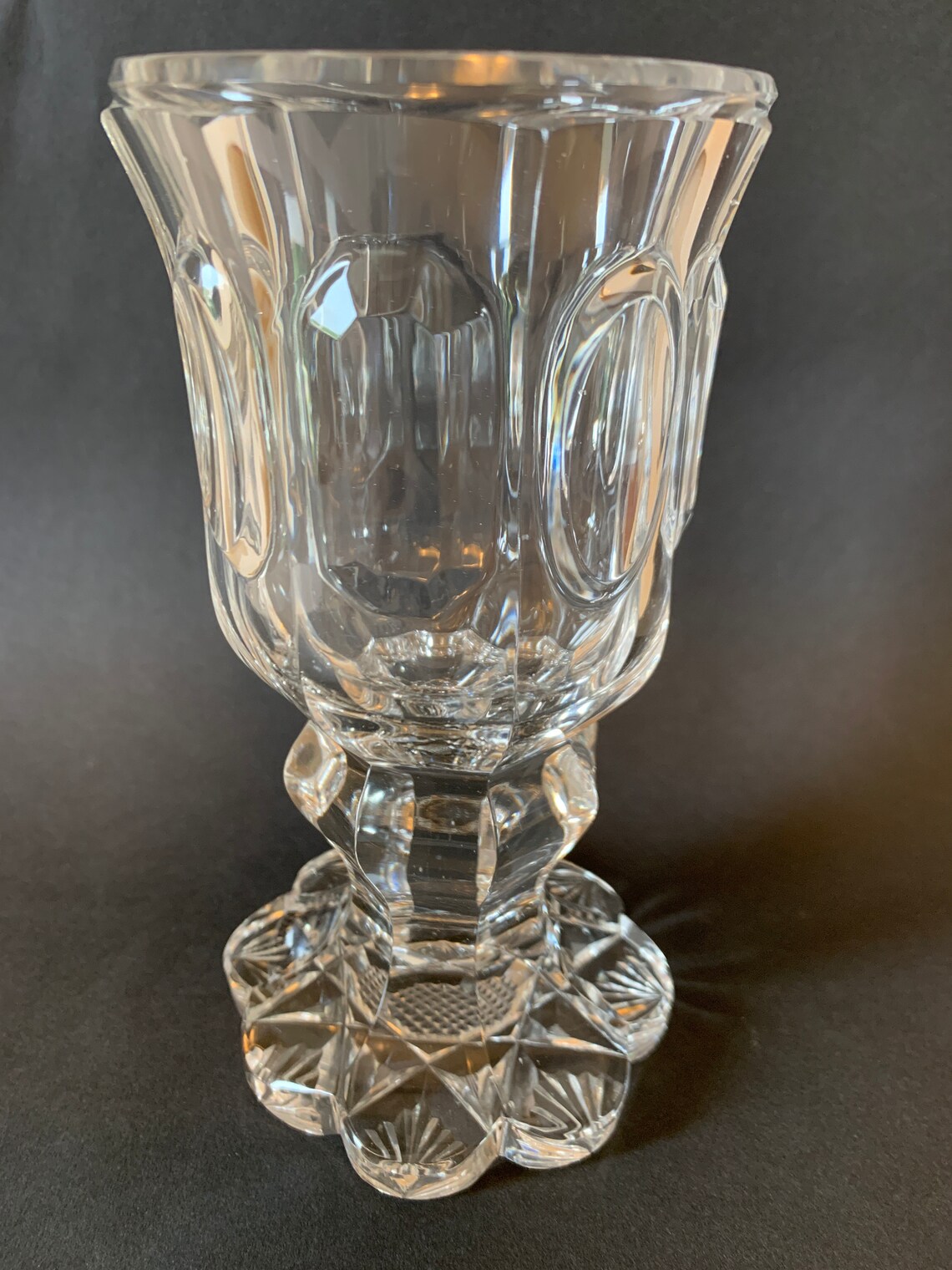 Crystal Glass Cup With Long Cuts, Fancy Cut Foot & 8 Cut Oval Panels ...