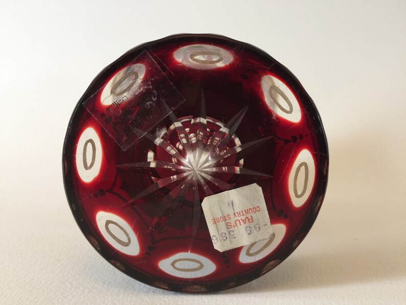 Ruby Over Crystal Glass Cup With 3 Panels of Gold Painted Decorations ...