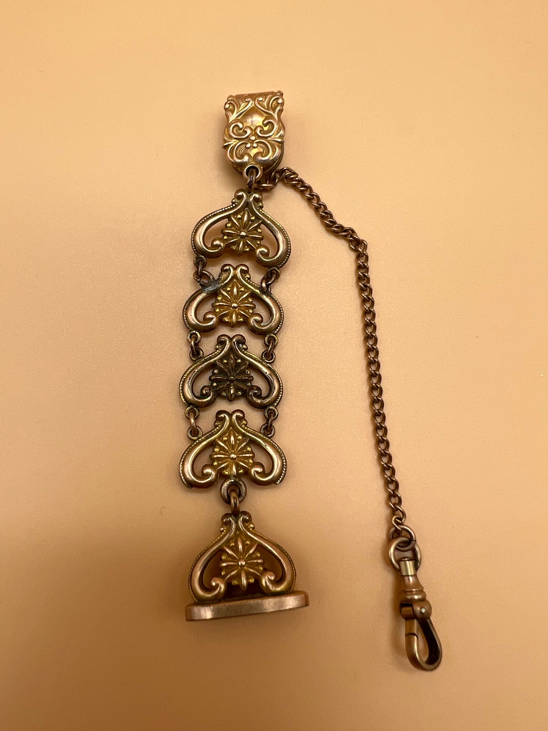 Vintage Victorian Style Gold Pocket Watch Fob With Dog Clip, Engraved ...