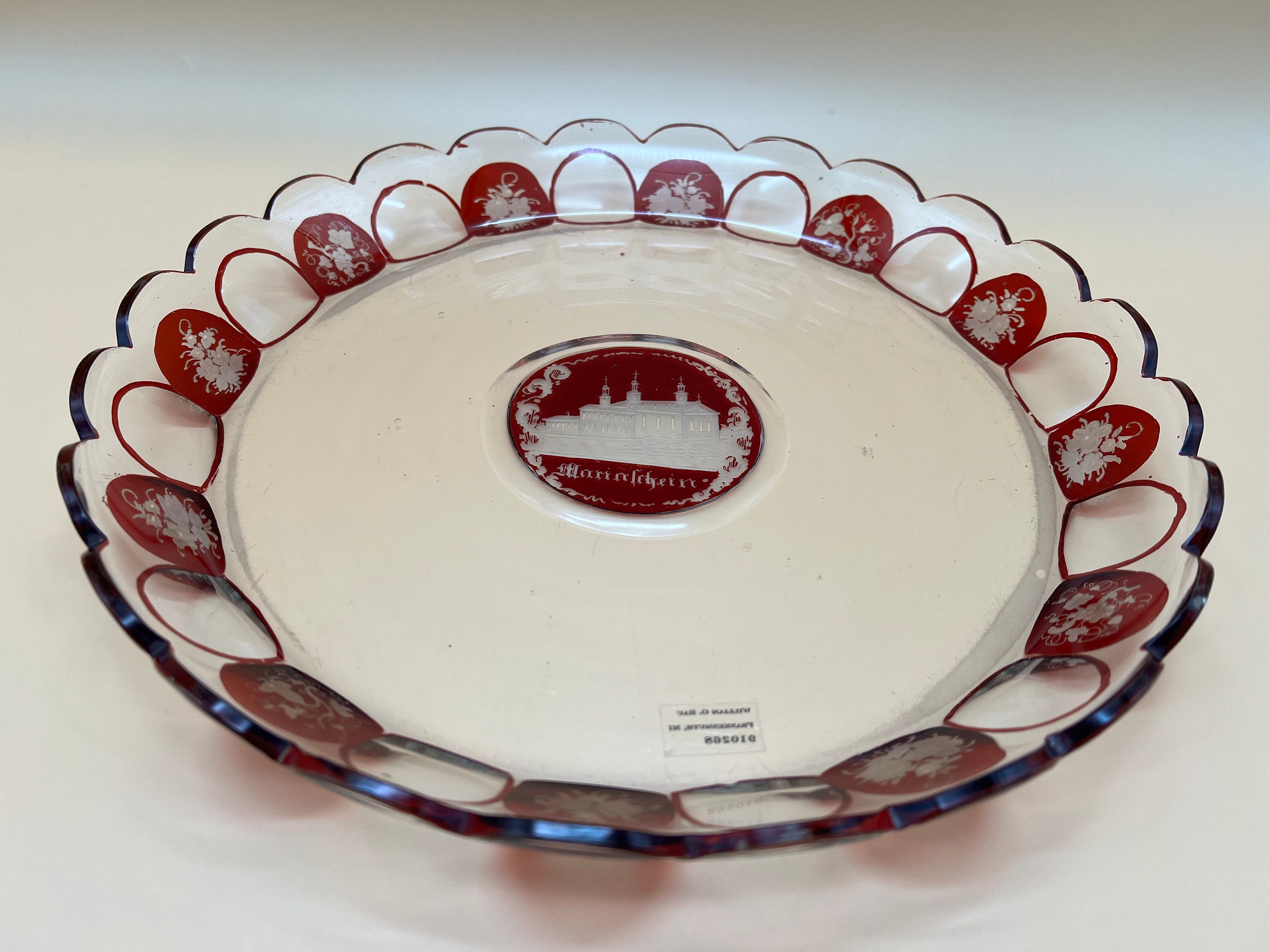 Ruby Flashed Crystal Plate 24 Cut Flat Oval Panels on Side, 12 Engraved ...