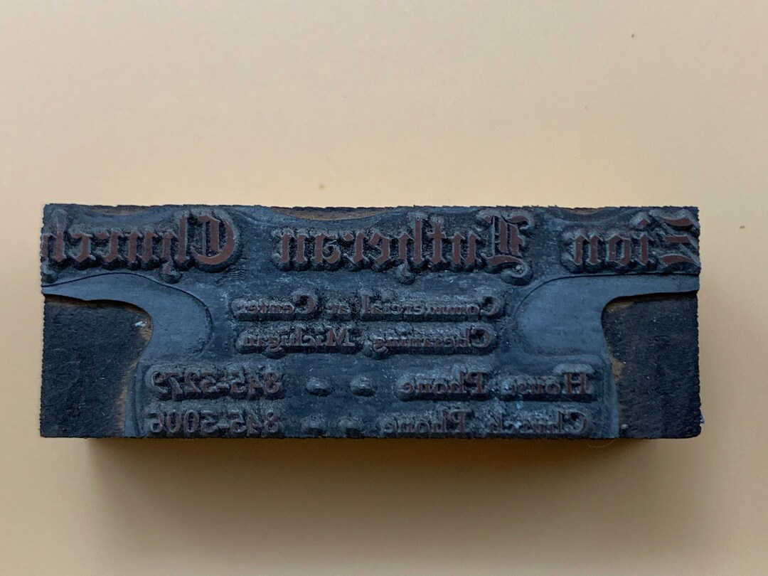 Vintage Letterpress Printing Block ~ Zion Lutheran Church, Chesaning ...