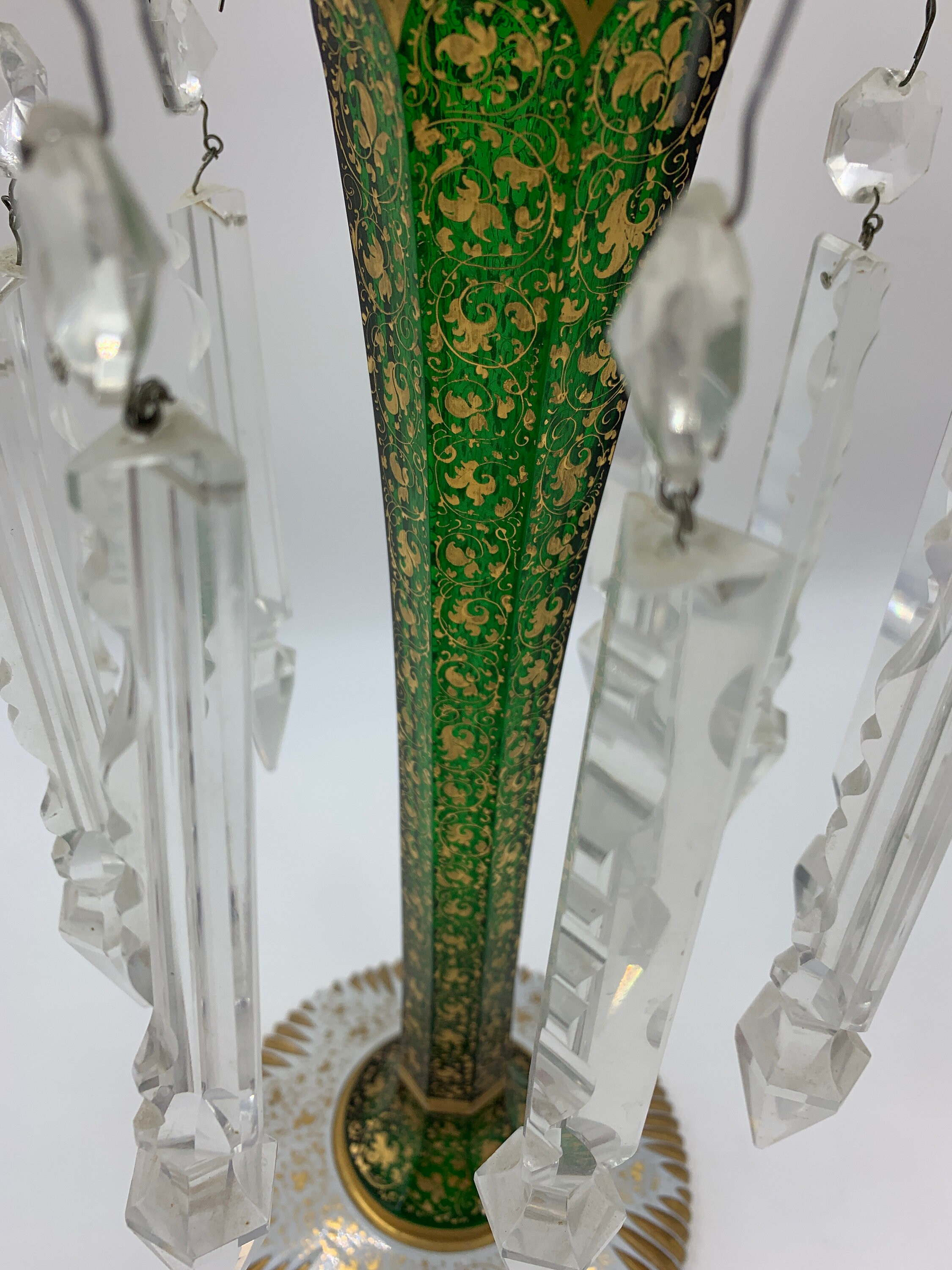Bohemian Green Lustre With Prisms, Painted Flowers & Gold Filigree - Etsy