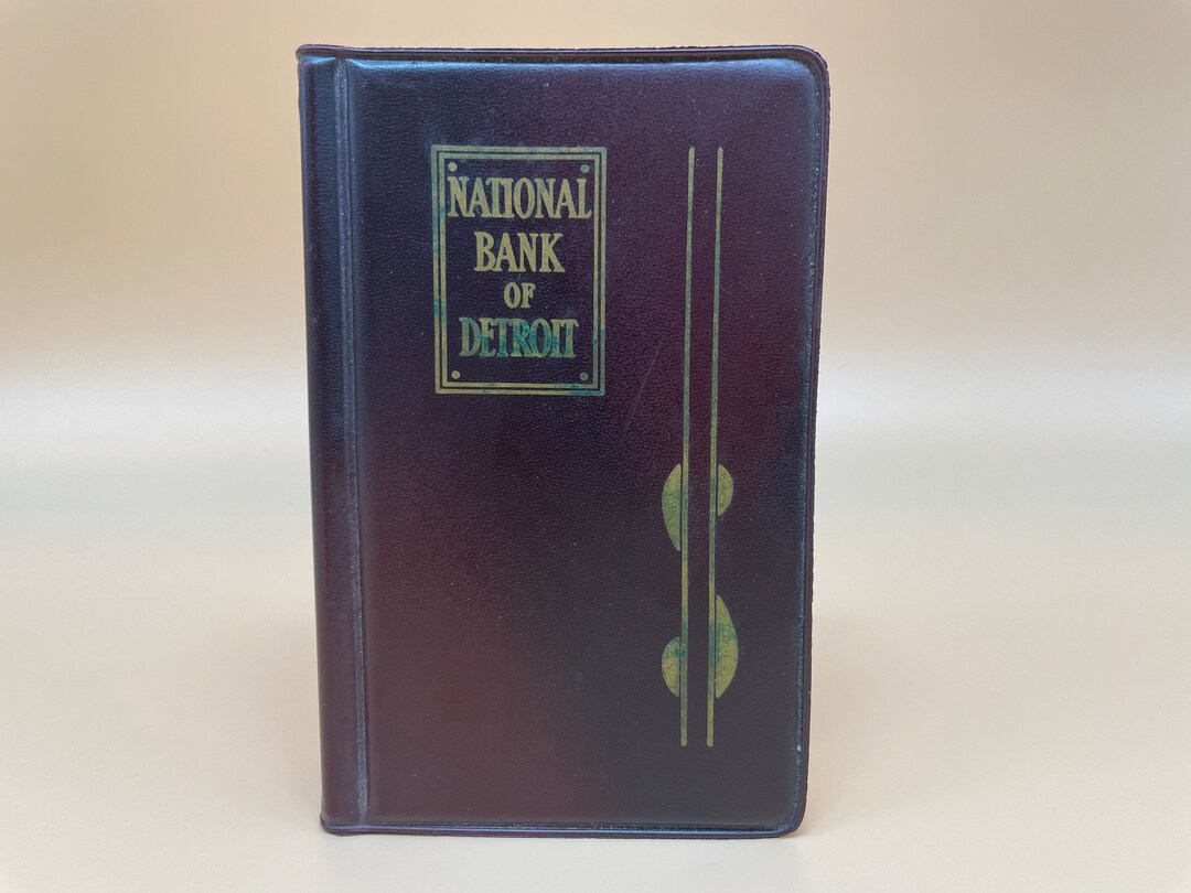 Vintage National Bank of Detroit Vinyl Book Coin Bank Burgundy Color ...