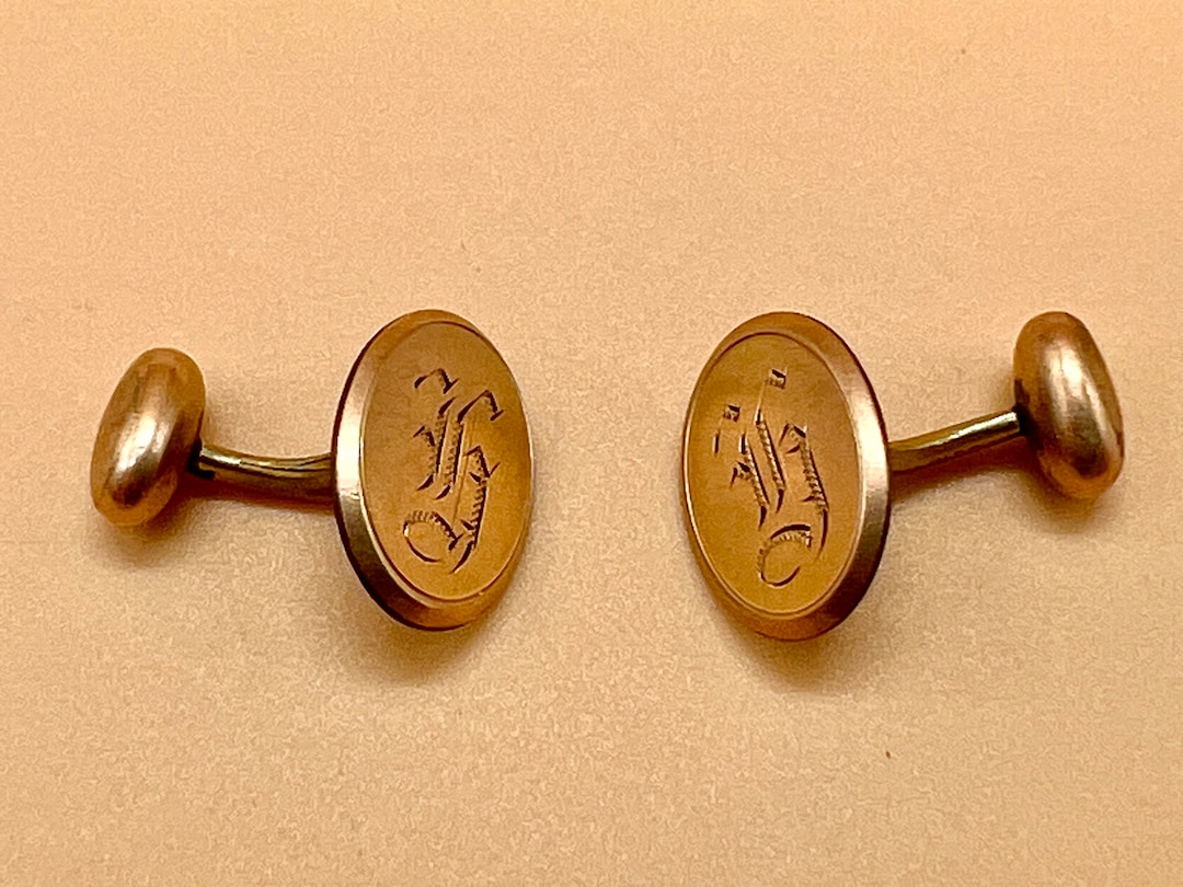 Gold Victorian Style Bean Back Cuff Links MH & Co Letter H - Etsy