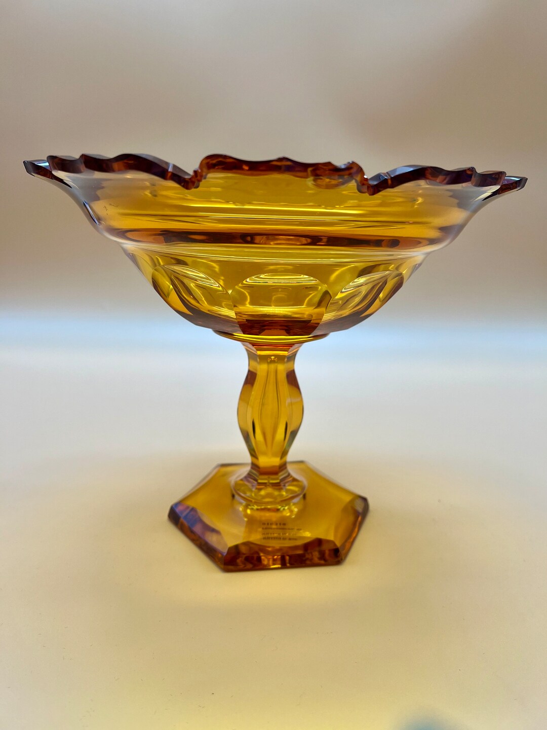 Amber Compote 10 Fancy Cut Panels on Rim, Oval Cuts, Long Cuts on Air ...