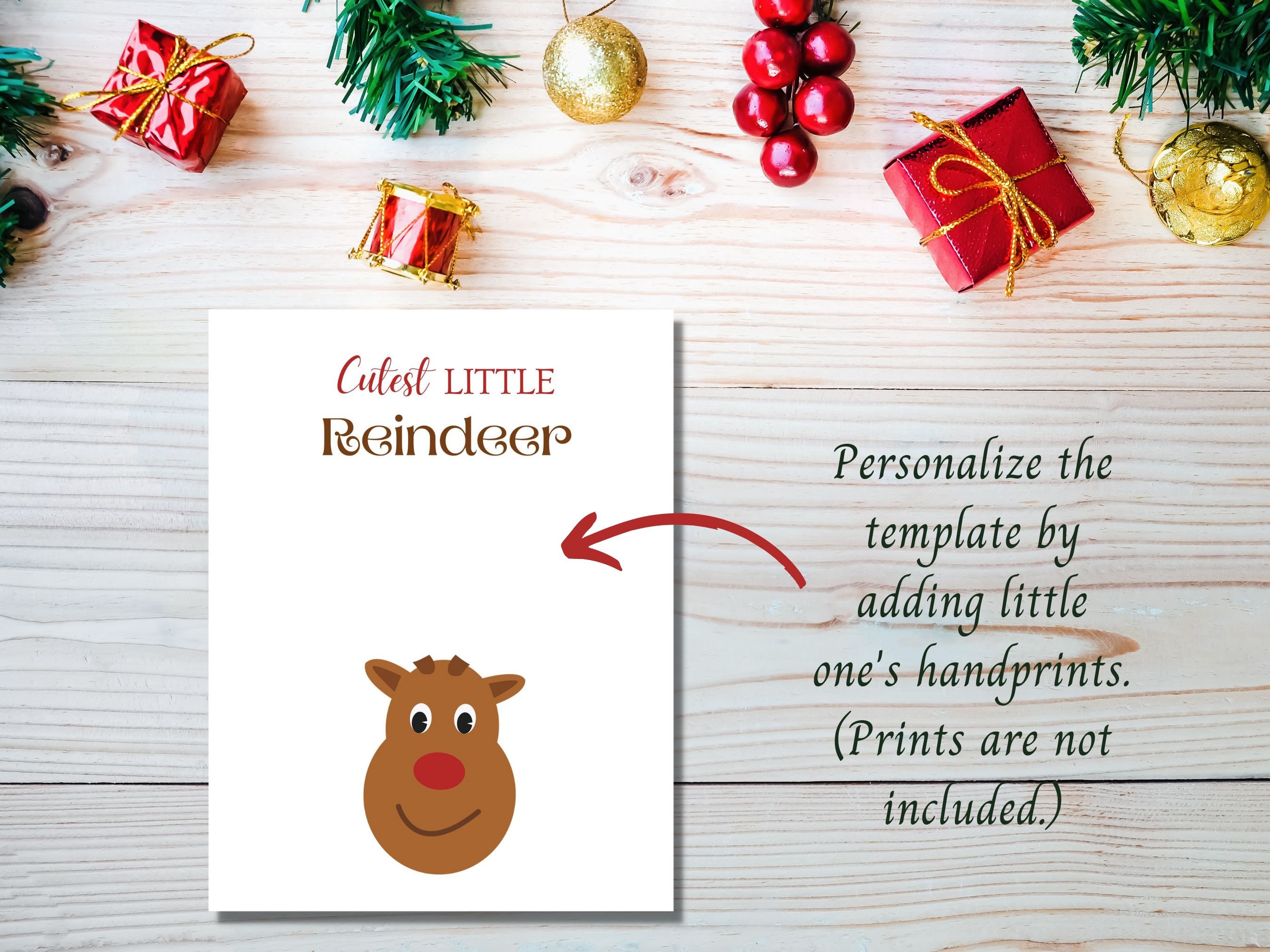 Reindeer Handprint Craft, Christmas Art, Printable Craft Template ...