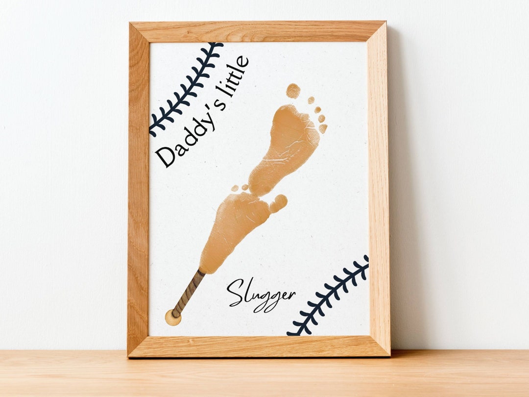 Daddy's Little Slugger Footprint Art, Baseball Keepsake (digital ...
