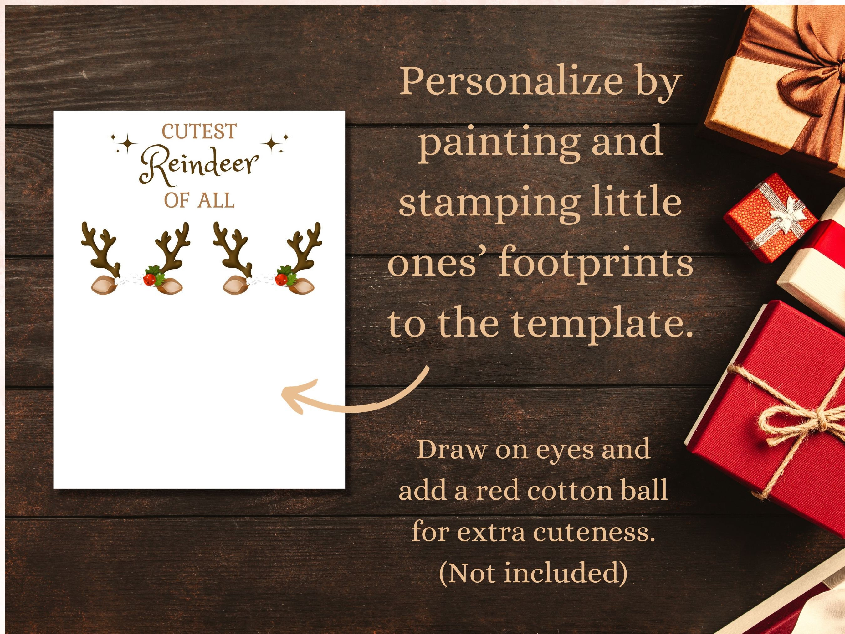 Reindeer Footprint Craft for 2 Kids, Christmas Art Template, Printable ...