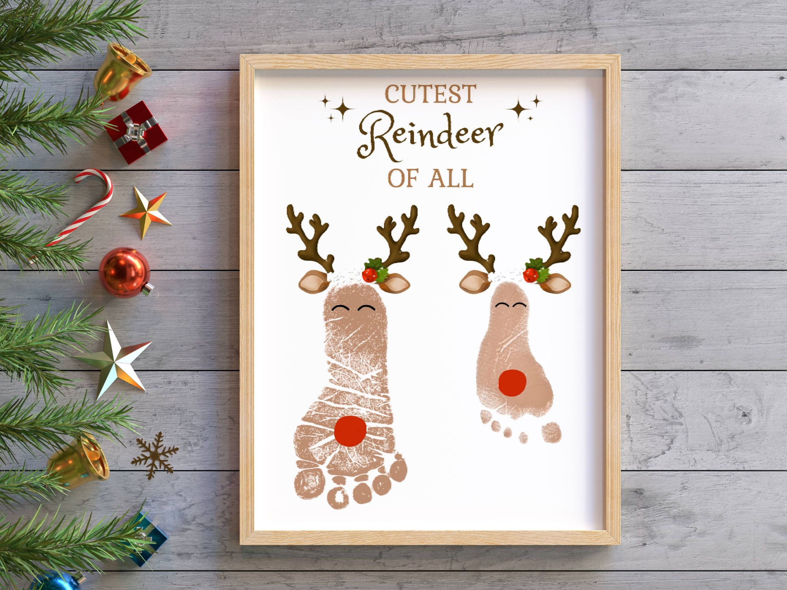 Reindeer Footprint Craft for 2 Kids, Christmas Art Template, Printable ...