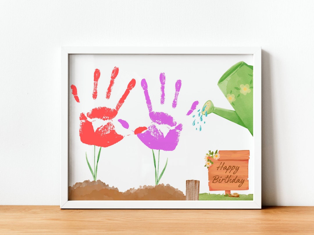 Happy Birthday Flower Handprint Craft, Birthday Art, Baby Keepsake ...