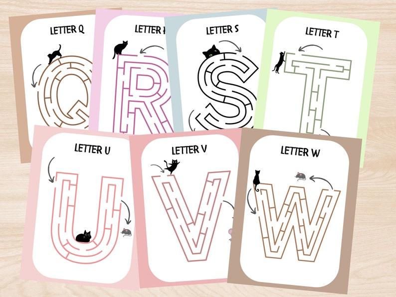 Printable Maze Activity for Kids, Cat Alphabet Mazes, Summer Activities ...