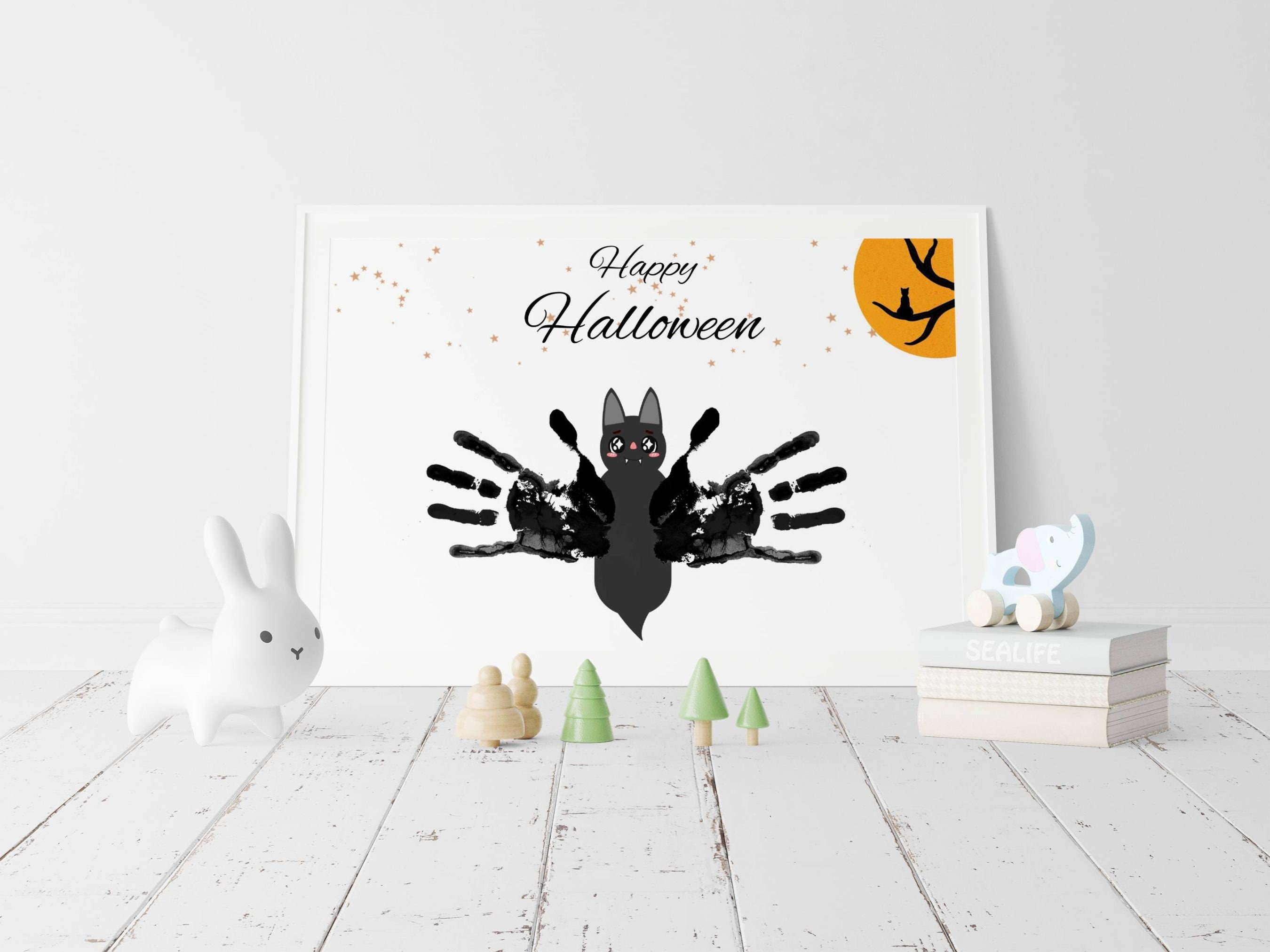 Printable Halloween Handprint Craft, Bat Handprint Art, Daycare ...