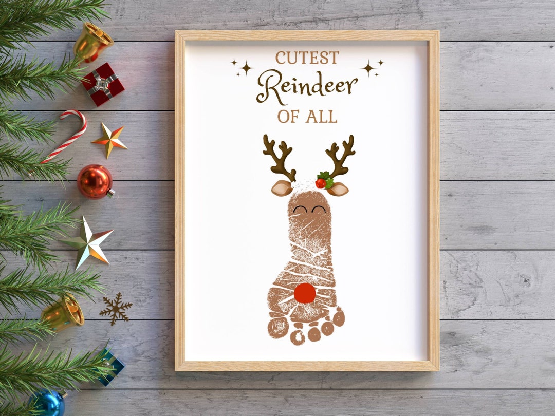 Reindeer Footprint Craft, Christmas Art Template, Printable Christmas ...