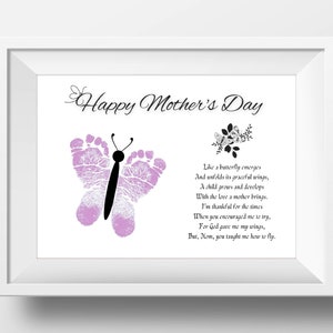Mother's Day Butterfly Footprint Craft, Mother's Day Footprint Art ...