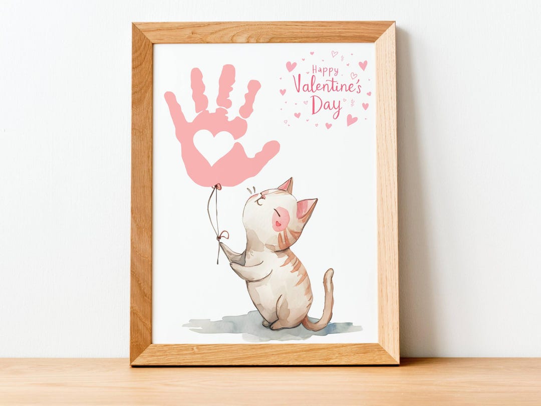 Valentine's Day Cat Handprint Craft for Kids, Gift for Mom or Dad ...