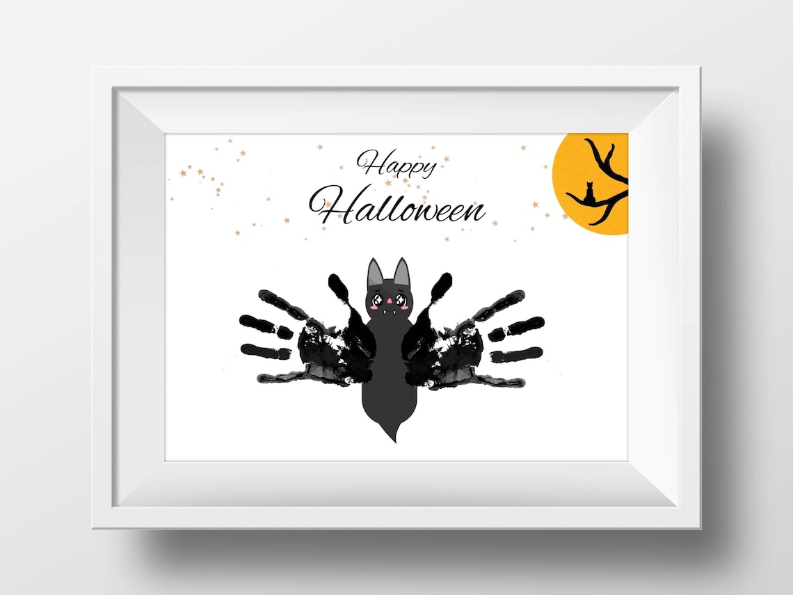 Printable Halloween Handprint Craft, Bat Handprint Art, Daycare ...