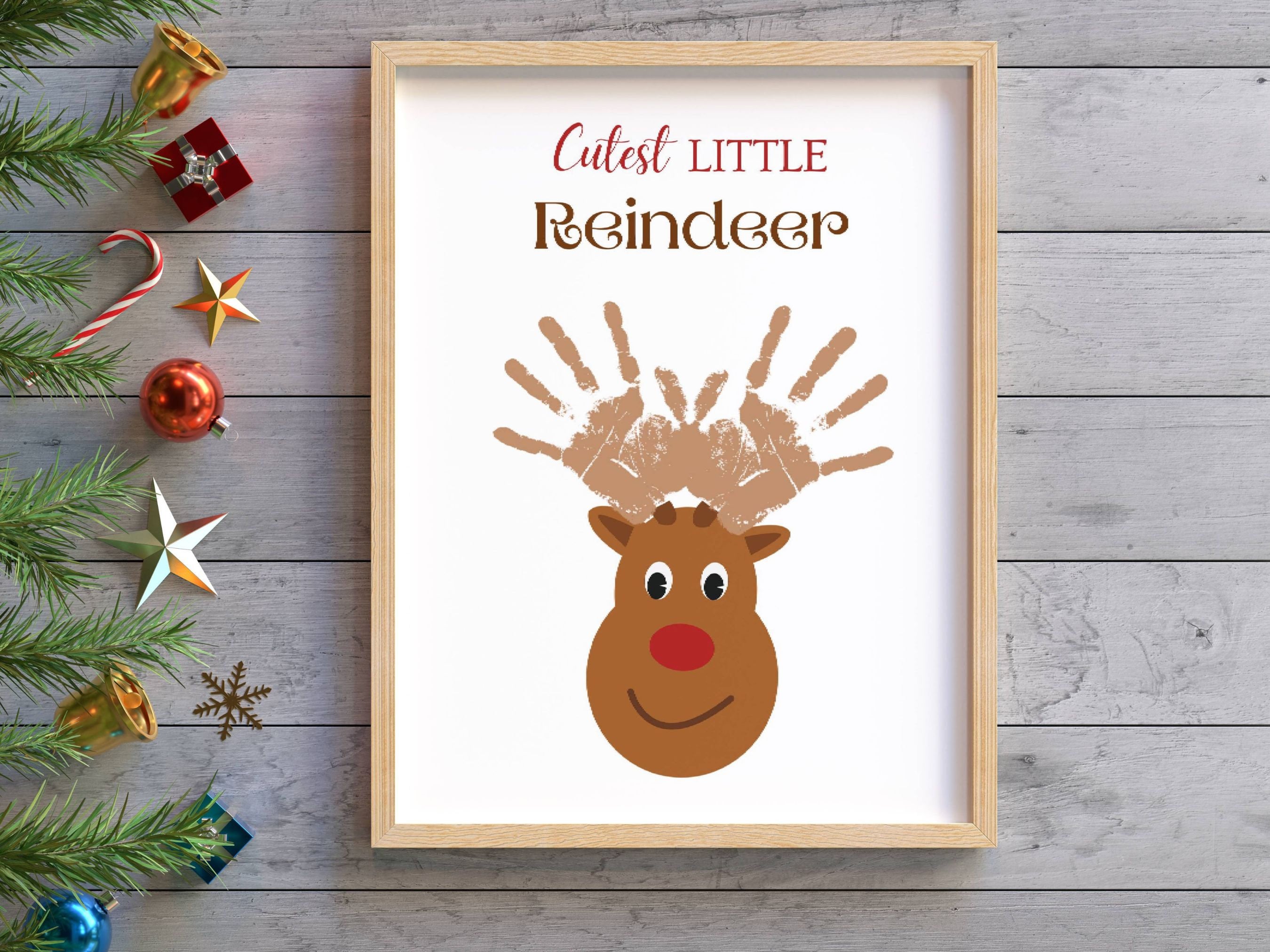 Reindeer Handprint Craft, Christmas Art, Printable Craft Template ...