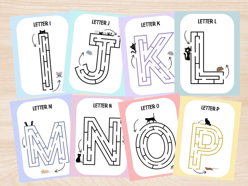 Printable Maze Activity for Kids, Cat Alphabet Mazes, Summer Activities ...