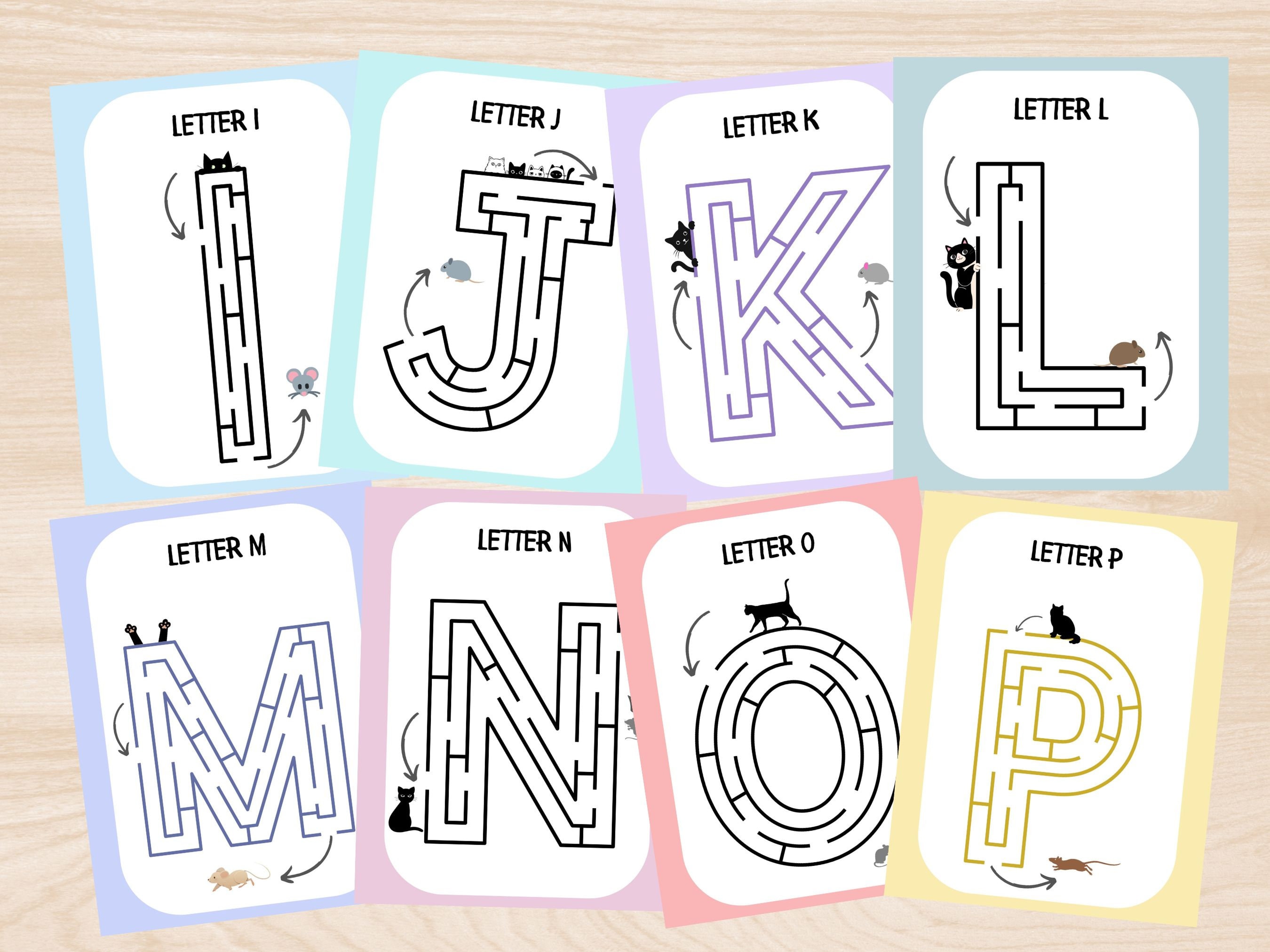 Printable Maze Activity for Kids, Cat Alphabet Mazes, Summer Activities ...