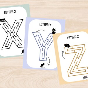 Printable Maze Activity for Kids, Cat Alphabet Mazes, Summer Activities ...