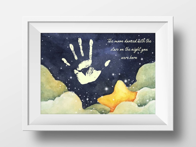 Moon and Stars Handprint Footprint Art, Baby Keepsake (PDF & JPG) - Etsy