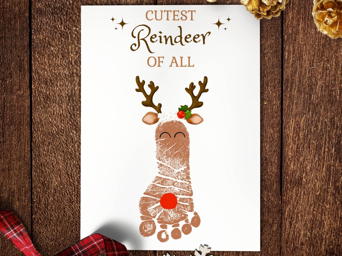 Reindeer Footprint Craft Christmas Art Template Printable - Etsy