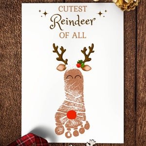 Reindeer Footprint Craft, Christmas Art Template, Printable Christmas ...
