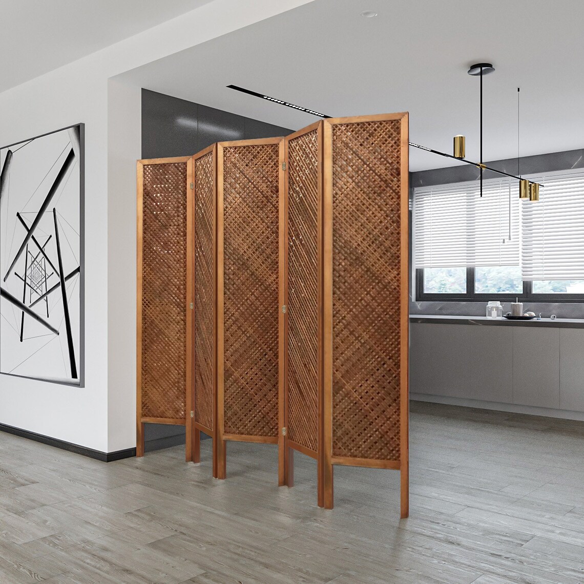 Natural Wood Screen Room Divider Walnut Color Pine Tree Partition for ...