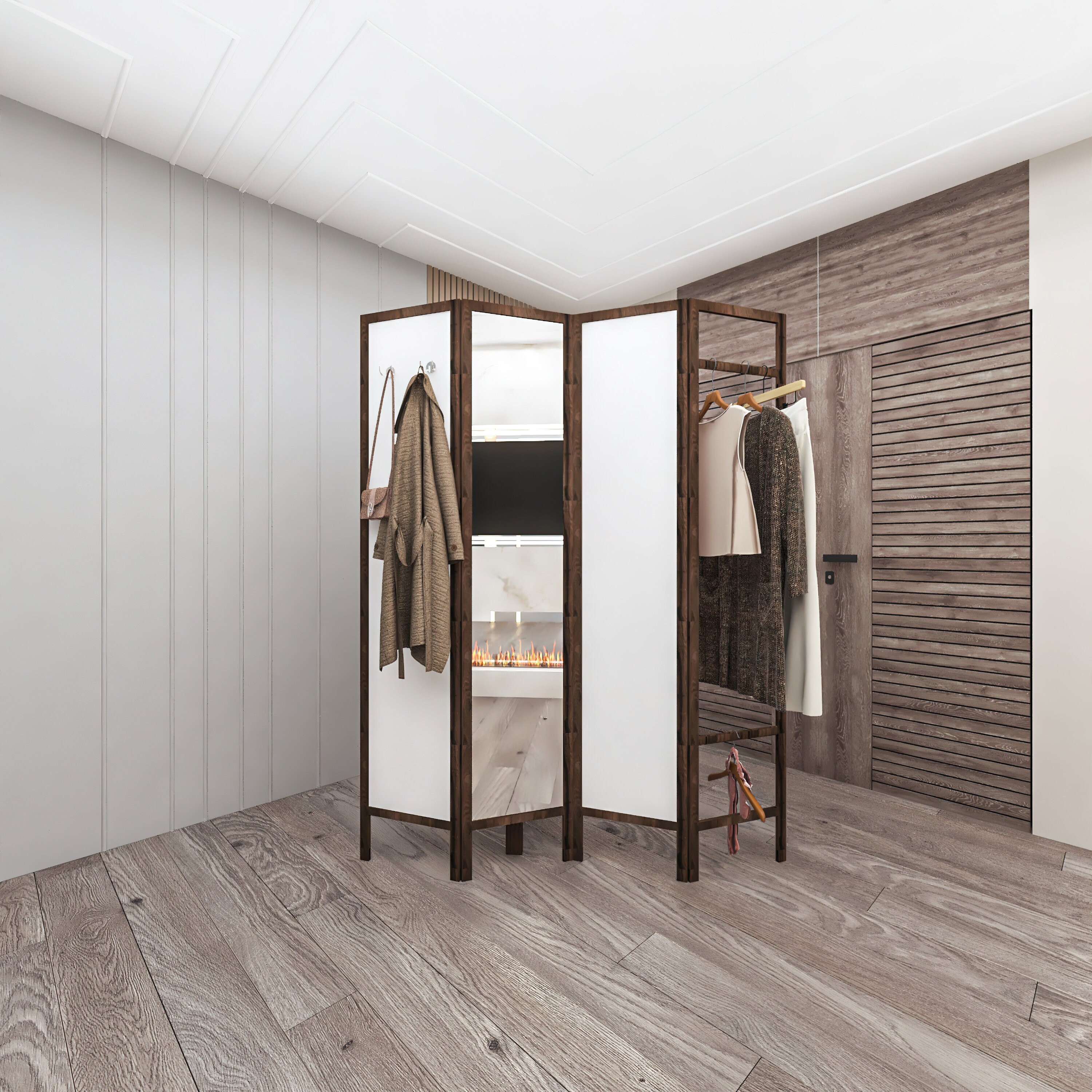 Mirrored Clothes Hanger & Dressing Cabin Screen Separator – Space ...