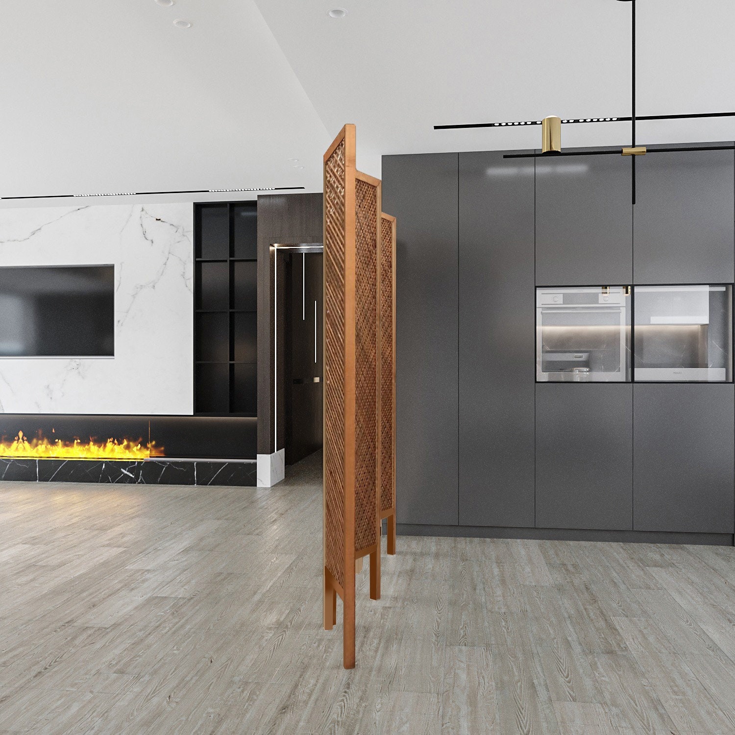 Natural Wood Screen Room Divider Walnut Color Pine Tree Partition for ...