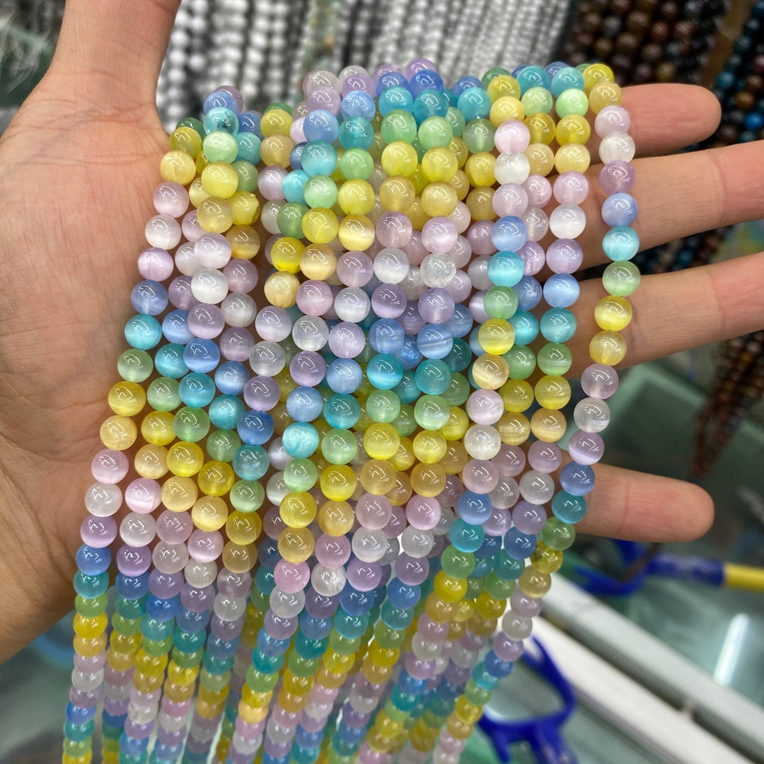 Natural Rainbow Selenite,cat's Eye Selenite Gemstone Round Bead Bulk ...