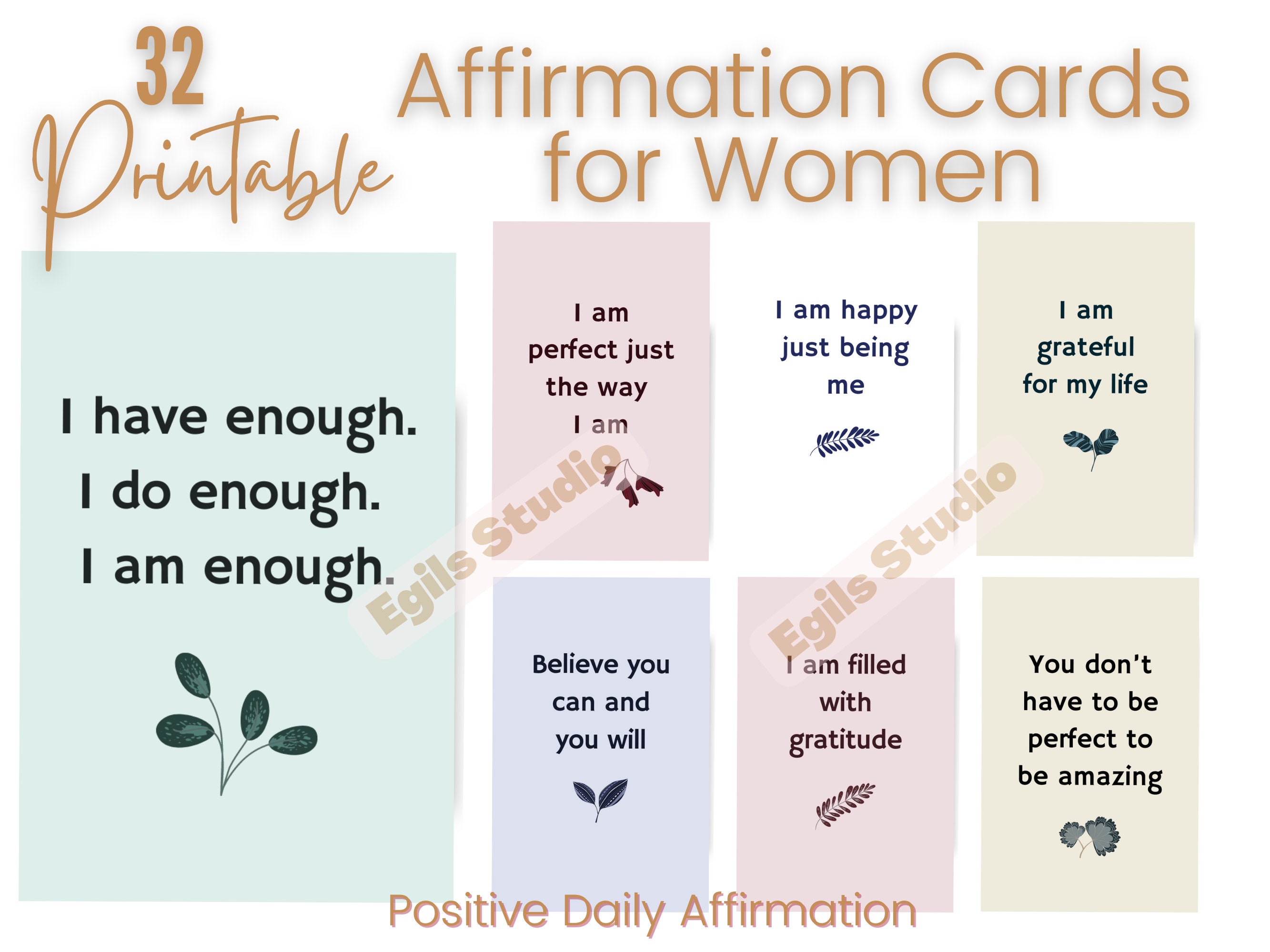 32 Printable Affirmation Cards for Women, Girls, Motivational Cards ...
