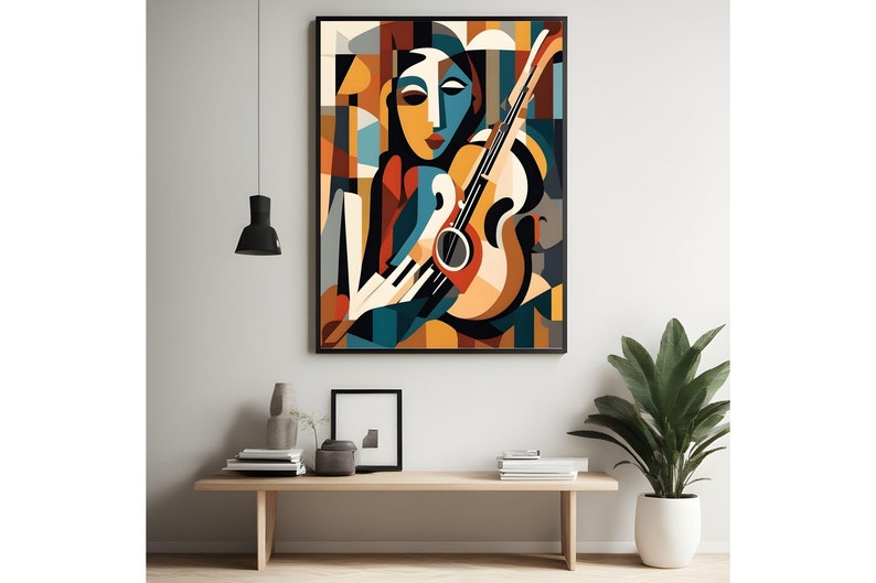 Printable Music Picasso Style Guitar Girl Wall Art, Abstract Modern ...