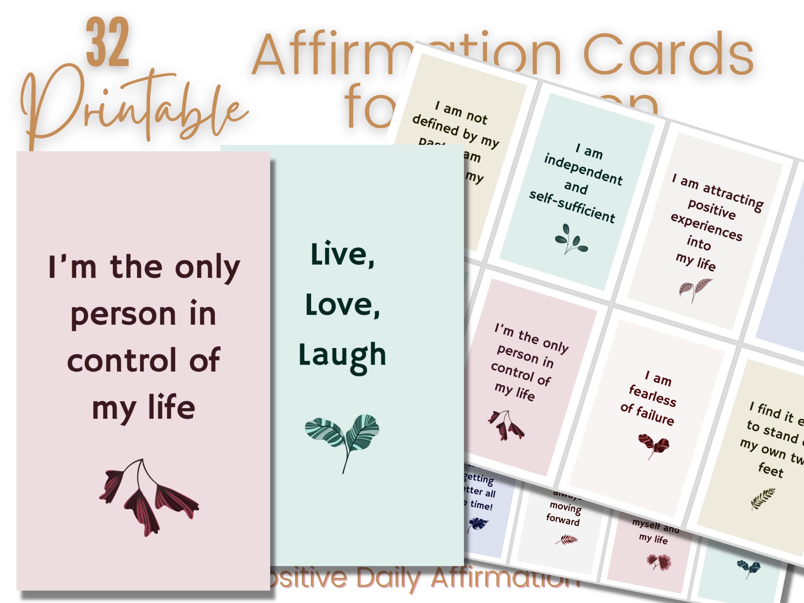 32 Printable Affirmation Cards for Women, Girls, Motivational Cards ...