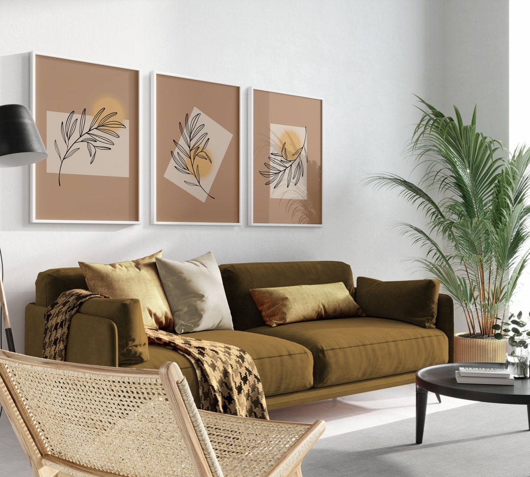 Soft-orange Desaturated Wall Art Printable Set, Abstract Modern-nature ...