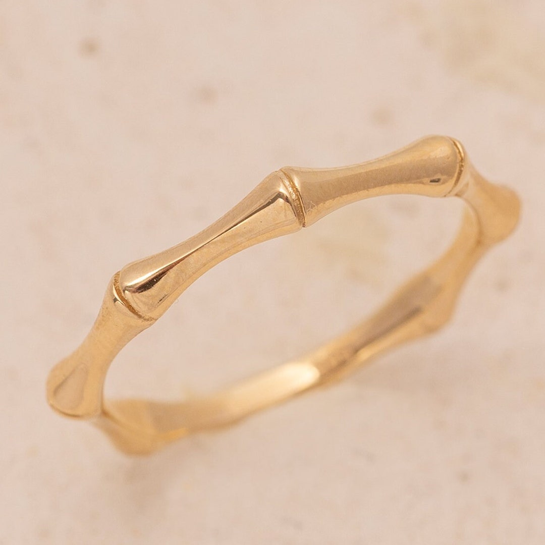 14K Gold Bamboo Ring: Minimalist Stackable Band - Etsy