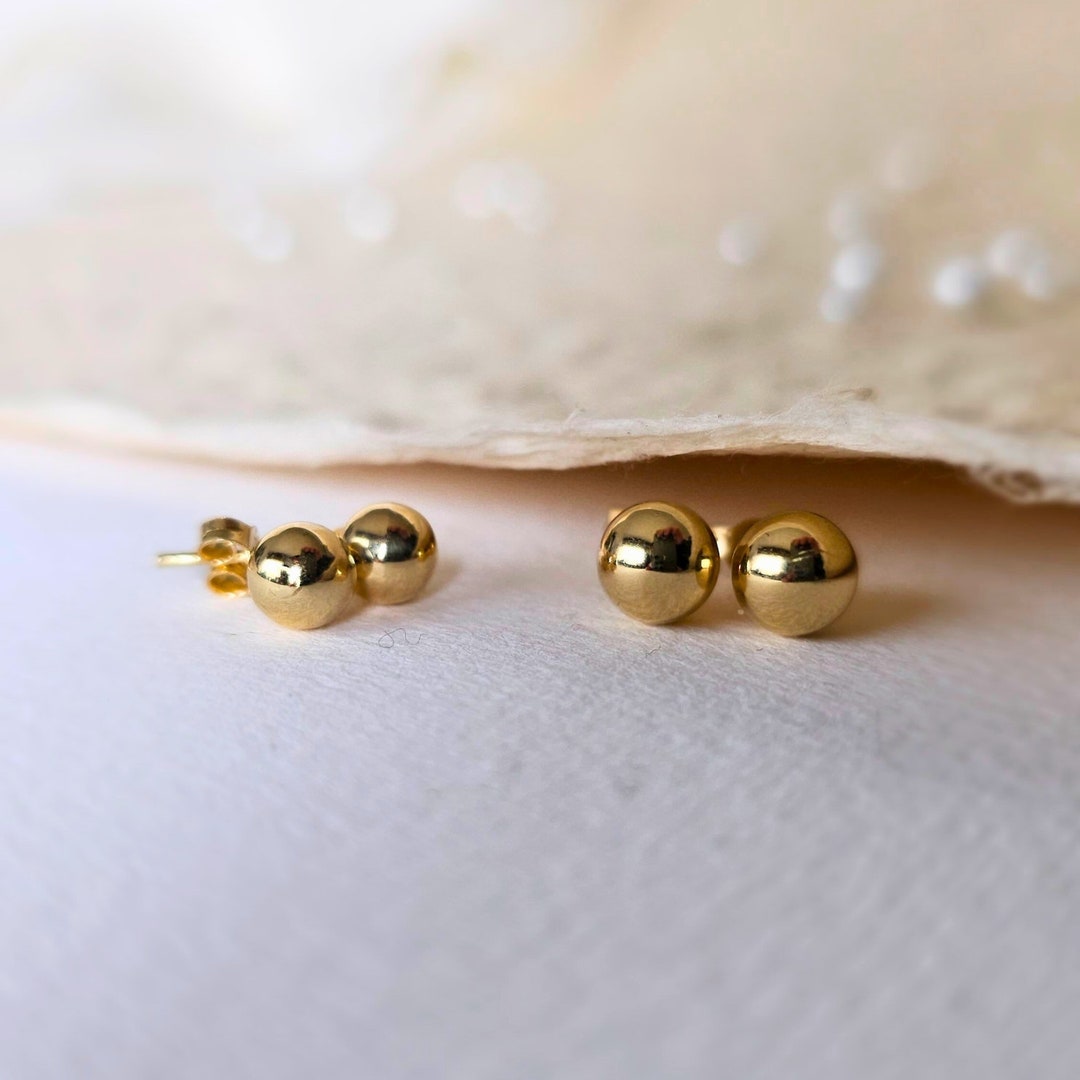 14K Solid Gold Ball Stud Earrings: Minimalist Bead Studs - Etsy