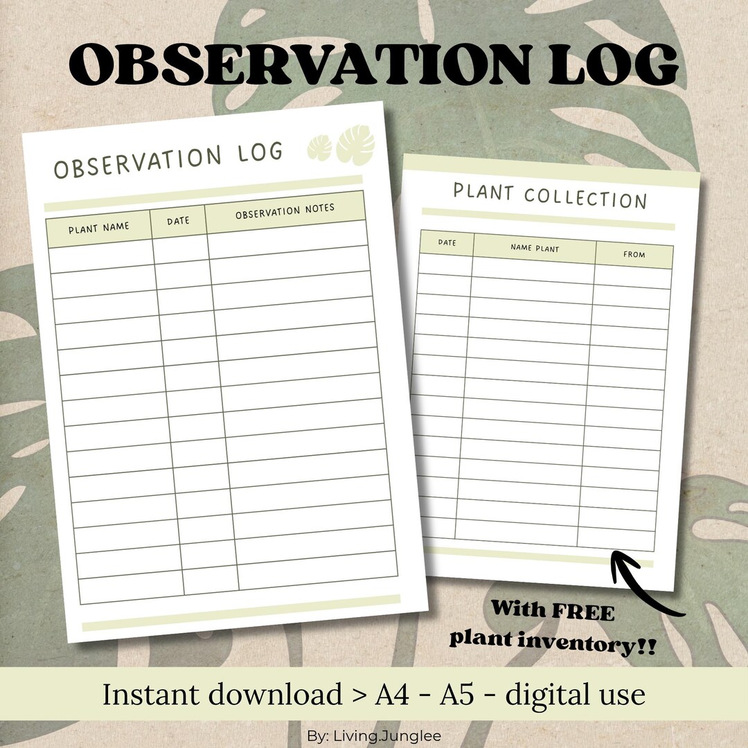 Printable Plant Observation Log | Houseplant Care Tracker | Garden ...